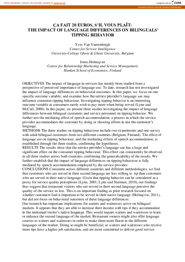 (PDF) Speak my language if you want my money: the impact of service ...