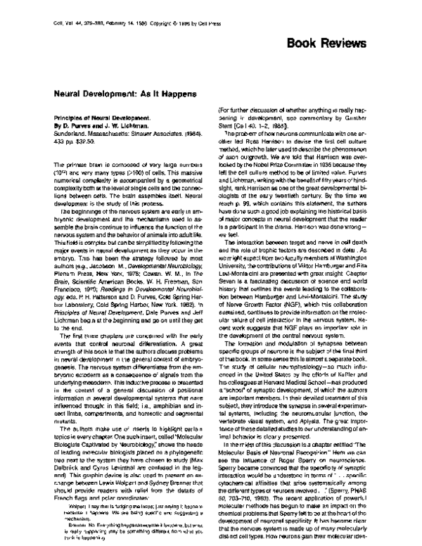 (PDF) Principles of neural development By D. Purves and J. W. Lichtman ...