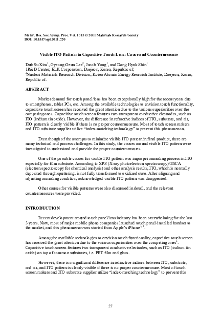 (PDF) Visible ITO Pattern in Capacitive Touch Lens: Cause and ...