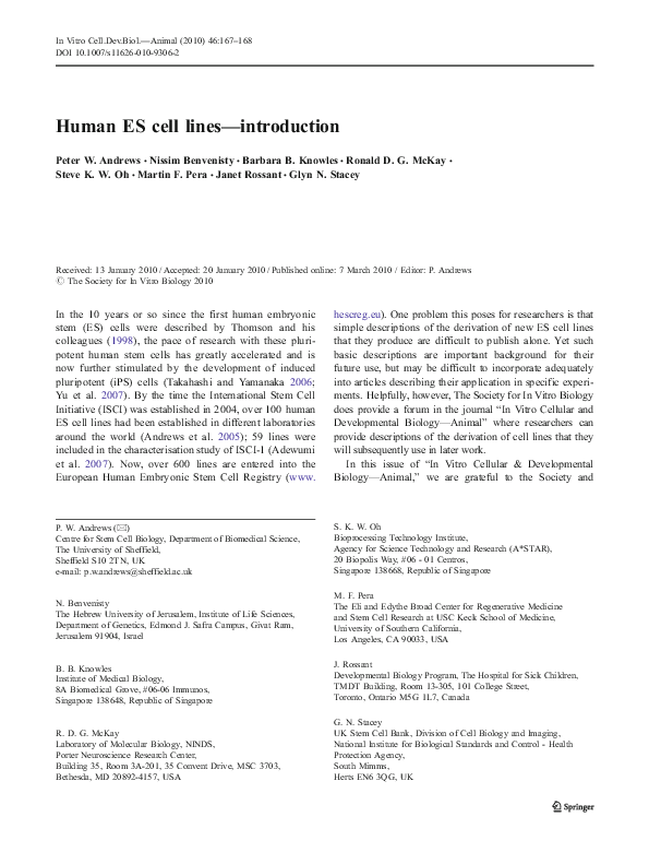 (PDF) Human ES cell lines—introduction