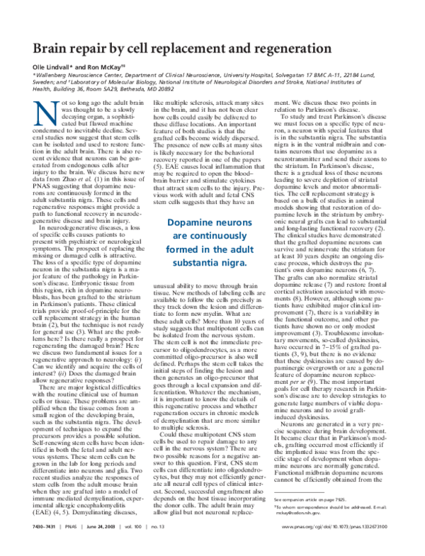 (PDF) Brain repair by cell replacement and regeneration