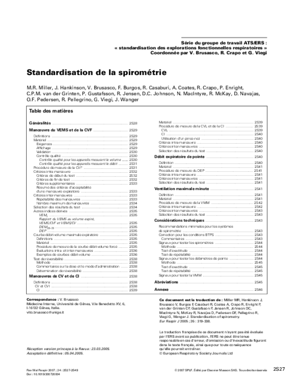 (PDF) Standardisation de la spirométrie