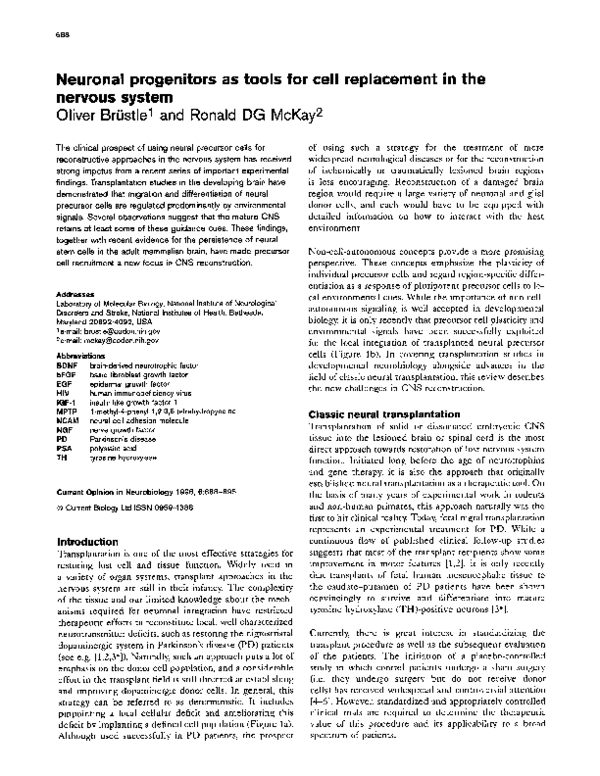 (PDF) Neuronal progenitors as tools for cell replacement in the nervous ...