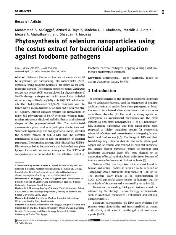 (PDF) Phytosynthesis of selenium nanoparticles using the costus extract ...
