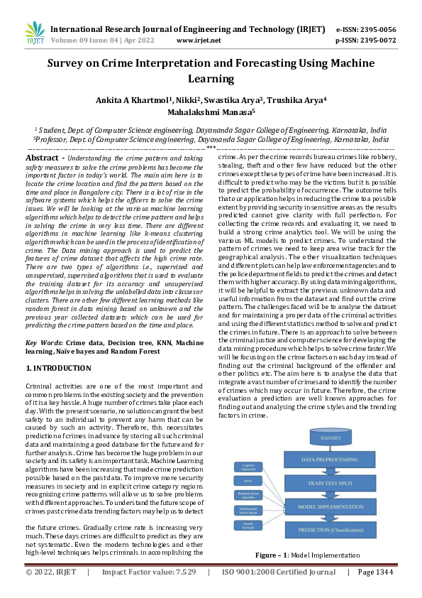 (PDF) Survey on Crime Interpretation and Forecasting Using Machine Learning