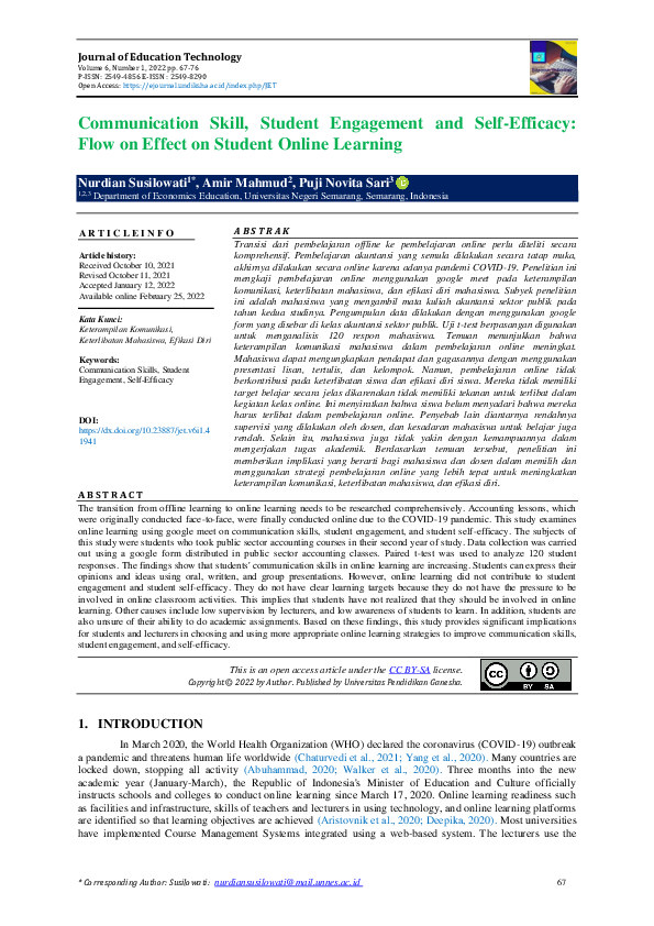 (PDF) Communication Skill, Student Engagement and Self-Efficacy: Flow on Effect on Student ...