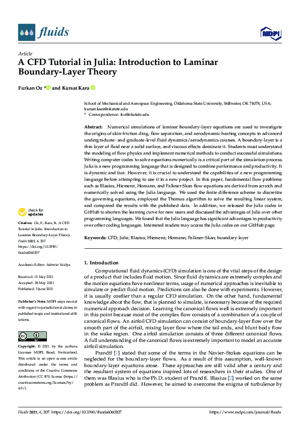 (PDF) A CFD Tutorial in Julia: Introduction to Laminar Boundary-Layer Theory