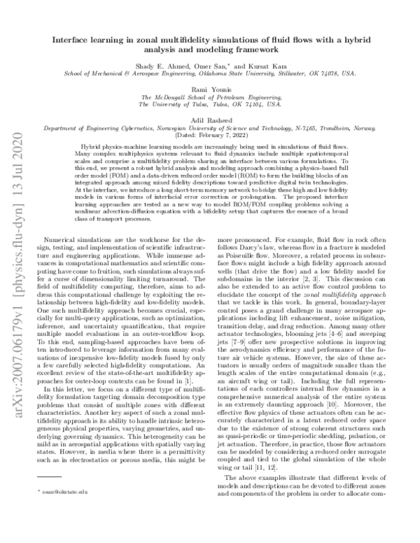 (PDF) Interface learning in zonal multifidelity simulations of fluid flows with a hybrid ...