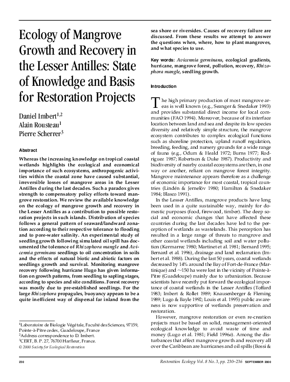 (PDF) Ecology of Mangrove Growth and Recovery in the Lesser Antilles ...