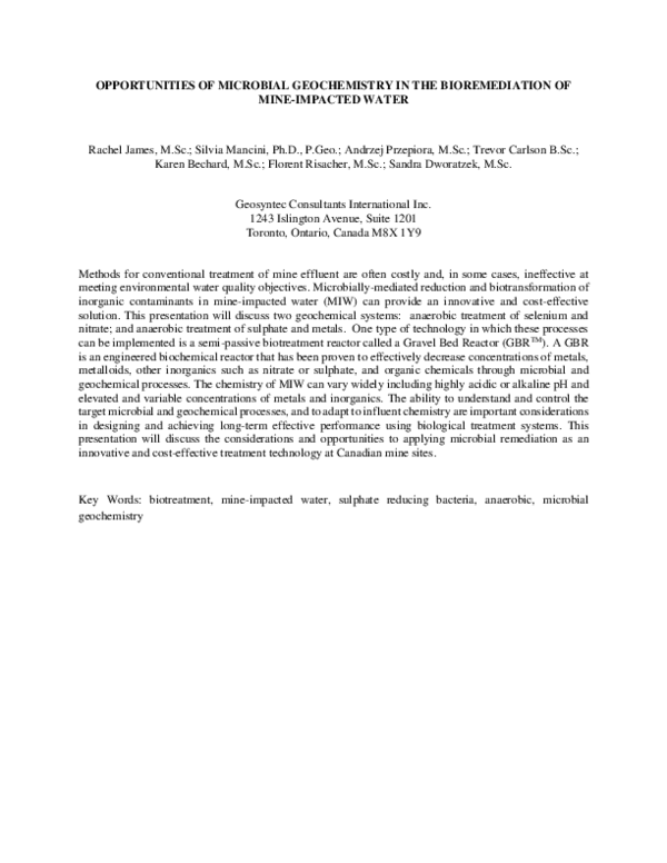 (PDF) Opportunities of microbial geochemistry in the bioremediation of ...