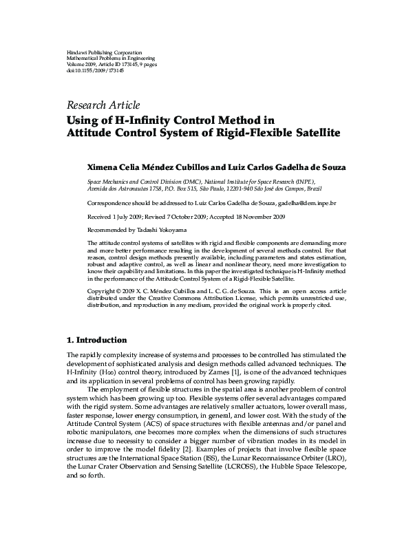 (PDF) Using of H-Infinity Control Method in Attitude Control System of ... (PDF) Using of H-Infinity Control Method in Attitude Control System of ...