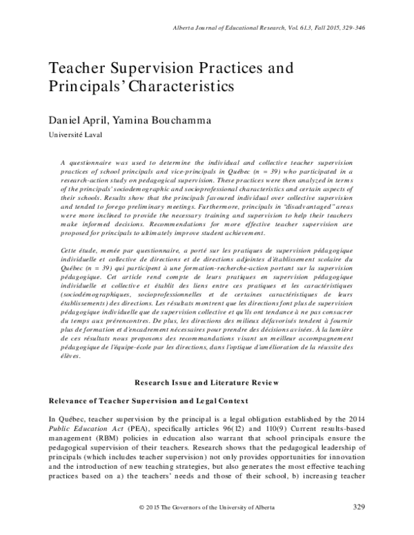 (PDF) Teacher Supervision Practices and Principals' Characteristics