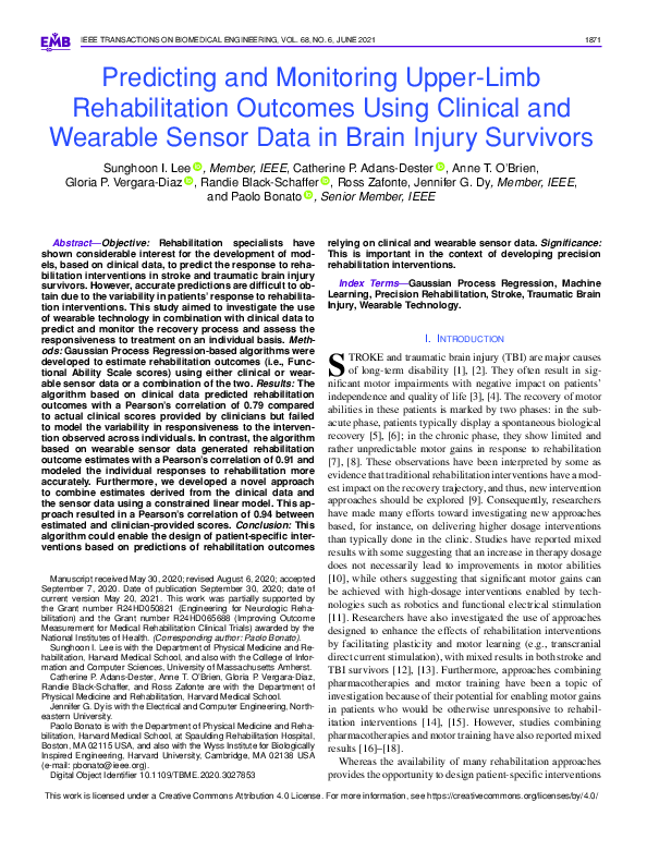 (PDF) Predicting and Monitoring Upper-Limb Rehabilitation Outcomes Using Clinical and Wearable ...