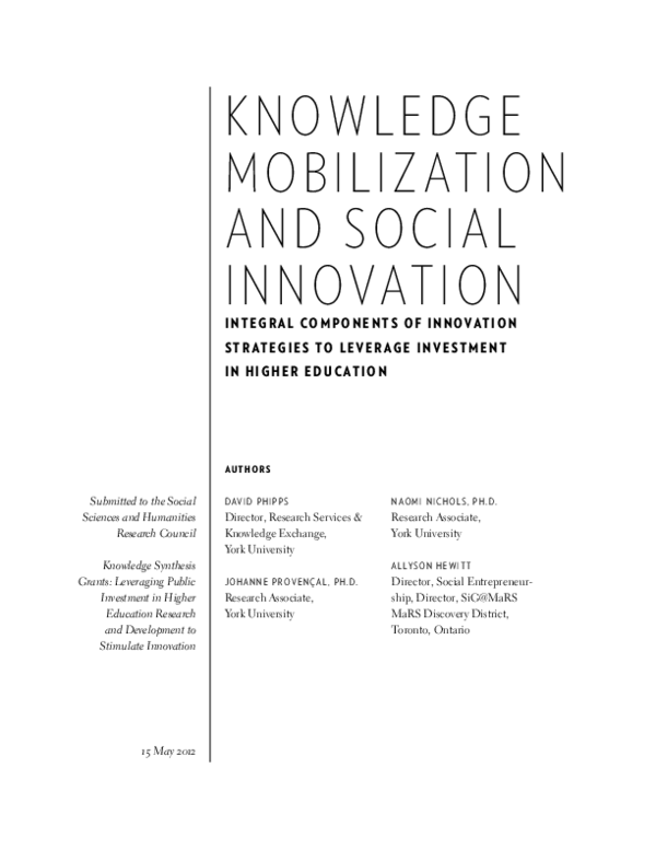 (PDF) Knowledge Mobilization and Social Innovation are Integral Components of Innovation ...