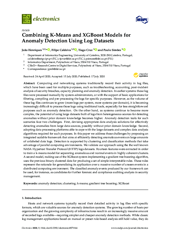 Pdf Combining K Means And Xgboost Models For Anomaly Detection Using Log Datasets