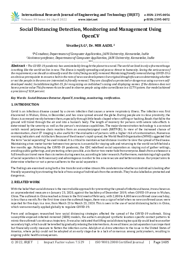 Pdf Social Distancing Detection Monitoring And Management Using Opencv