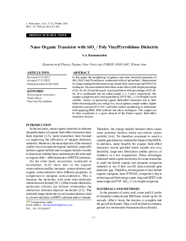 (PDF) Nano Organic Transistor with SiO2 / Poly VinylPyrrolidone Dielectric