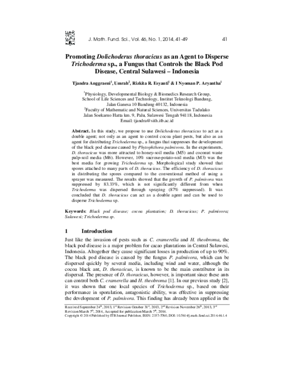 (PDF) Promoting Dolichoderus thoracicus as an Agent to Disperse ...