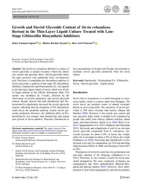 (PDF) Growth and Steviol Glycoside Content of Stevia rebaudiana Bertoni ...