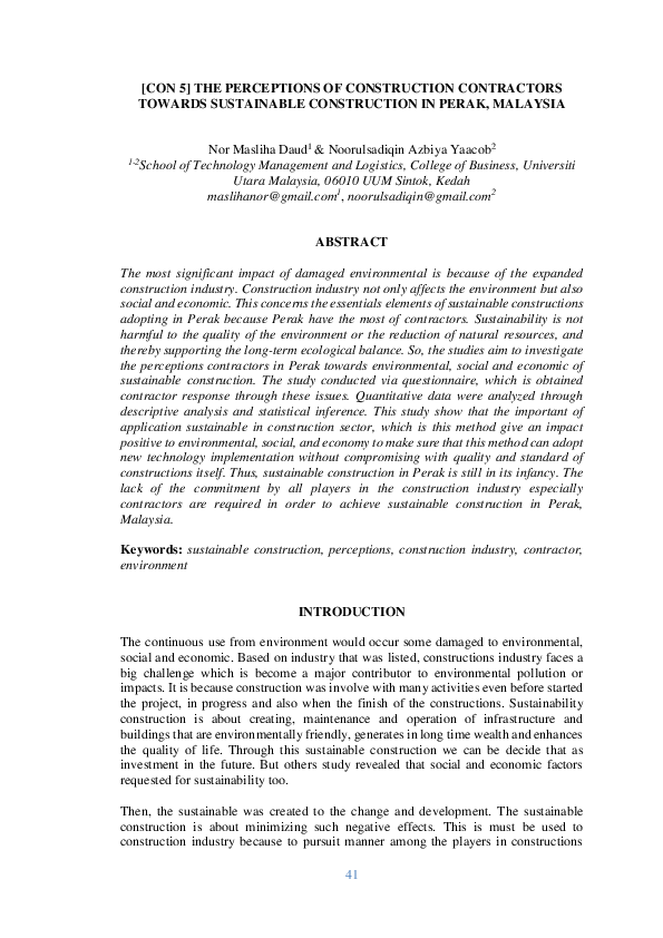 (PDF) The perceptions of construction contractors towards sustainable construction in Perak ...