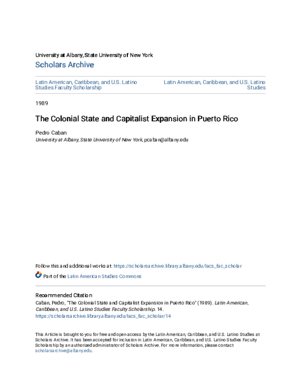 (PDF) The Colonial State and Capitalist Expansion in Puerto Rico