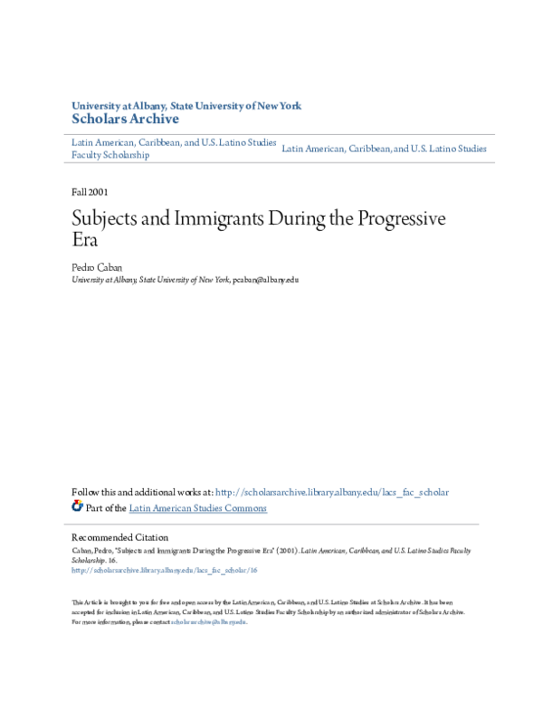 (PDF) Subjects and Immigrants During the Progressive Era