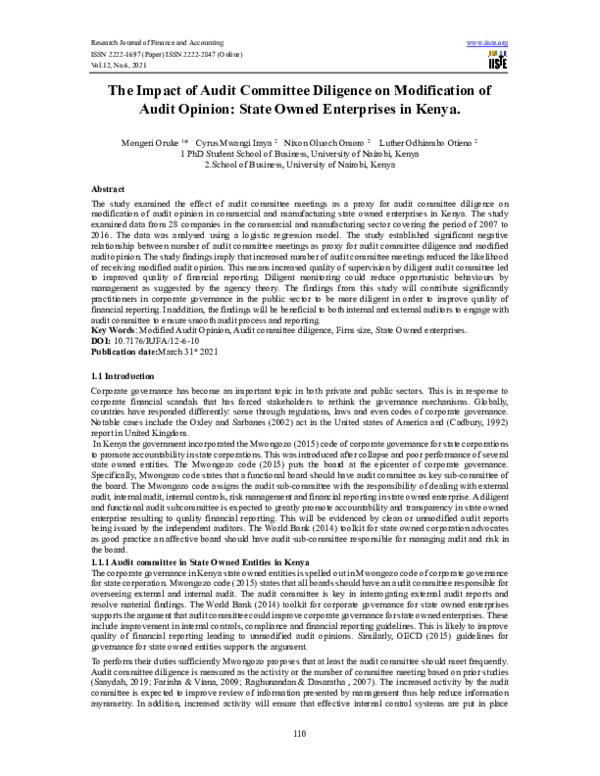 (PDF) The Impact of Audit Committee Diligence on Modification of Audit ...