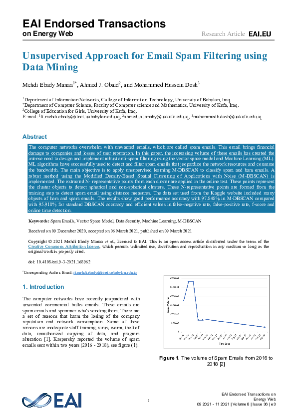 (PDF) Unsupervised Approach for Email Spam Filtering using Data Mining
