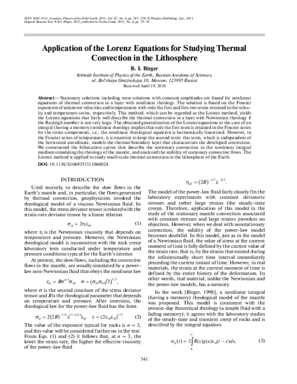 (PDF) Application of the Lorenz equations for studying thermal convection in the lithosphere