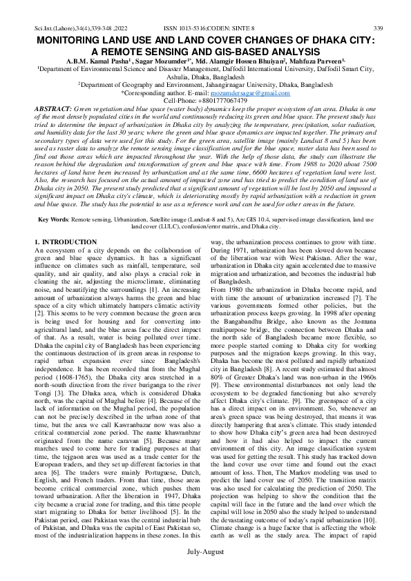 (PDF) MONITORING LAND USE AND LAND COVER CHANGES OF DHAKA CITY: A REMOTE SENSING AND GIS-BASED ...