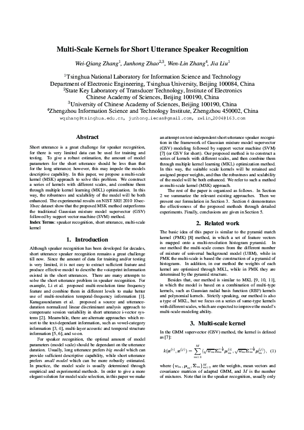 (PDF) Multi-scale kernels for short utterance speaker recognition | Wei-Qiang Zhang - Academia.edu