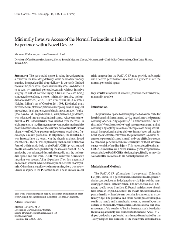 (PDF) Minimally invasive access of the normal pericardium: Initial ...
