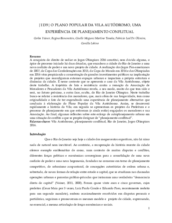 (PDF) ST2 - 1139 O Plano Popular Da Vila Autódromo, Uma Experiência De ...