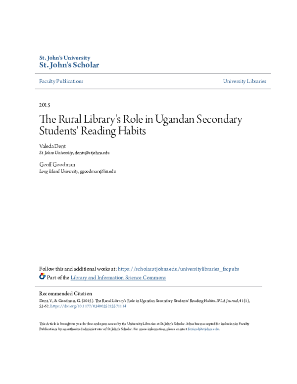 (PDF) The rural library’s role in Ugandan secondary students’ reading ...