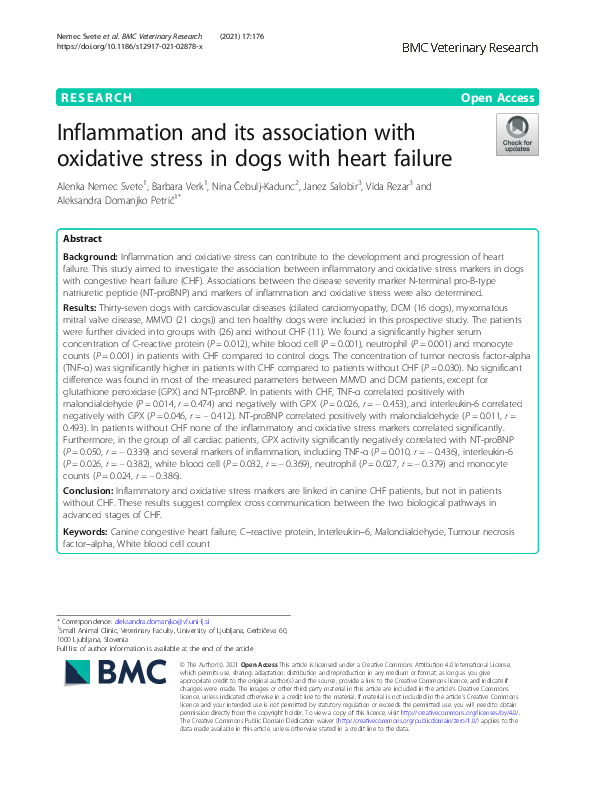 (PDF) Inflammation and its association with oxidative stress in dogs ...