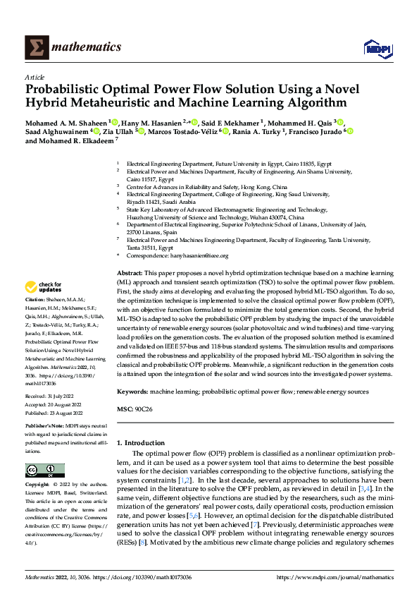 (PDF) Probabilistic Optimal Power Flow Solution Using a Novel Hybrid Metaheuristic and Machine ...