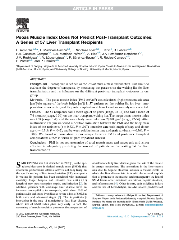 (PDF) Psoas Muscle Index Does Not Predict Post-Transplant Outcomes: A ...
