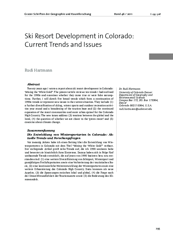 (PDF) Ski Resort Development in Colorado: Current Trends and Issues