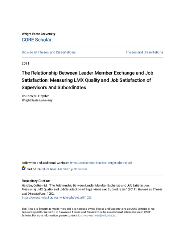 (PDF) The Relationship Between Leader-Member Exchange and Job Satisfaction: Measuring LMX ...