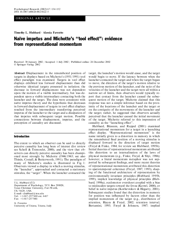 (PDF) Naïve impetus and Michotte's "tool effect": evidence from ...