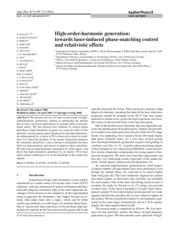 (PDF) High-order-harmonic generation: towards laser-induced phase-matching control and ...