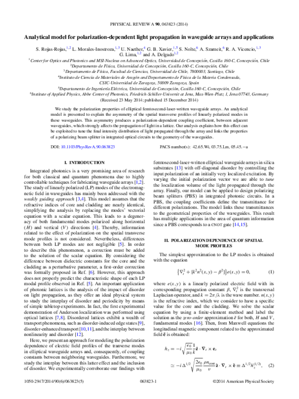 Pdf Analytical Model For Polarization Dependent Light Propagation In Waveguide Arrays And
