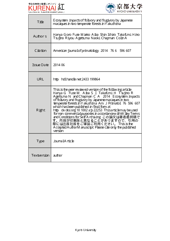 (PDF) Japanese Macaque Folivory and Frugivory Effects in Yakushima
