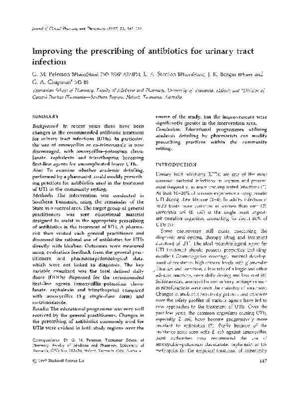 Pdf Improving The Prescribing Of Antibiotics For Urinary Tract