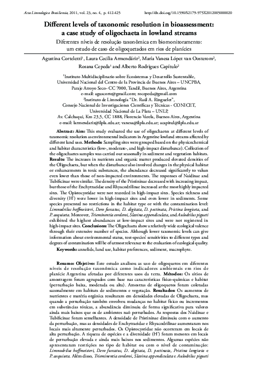 (PDF) Different levels of taxonomic resolution in bioassessment: a case ...