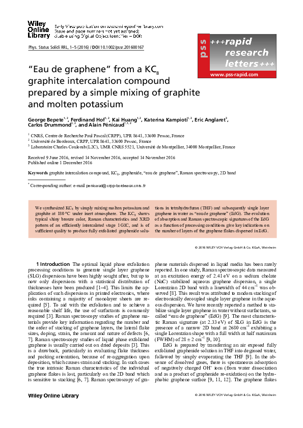 (PDF) ”Eau de graphene” from a KC8graphite intercalation compound ...