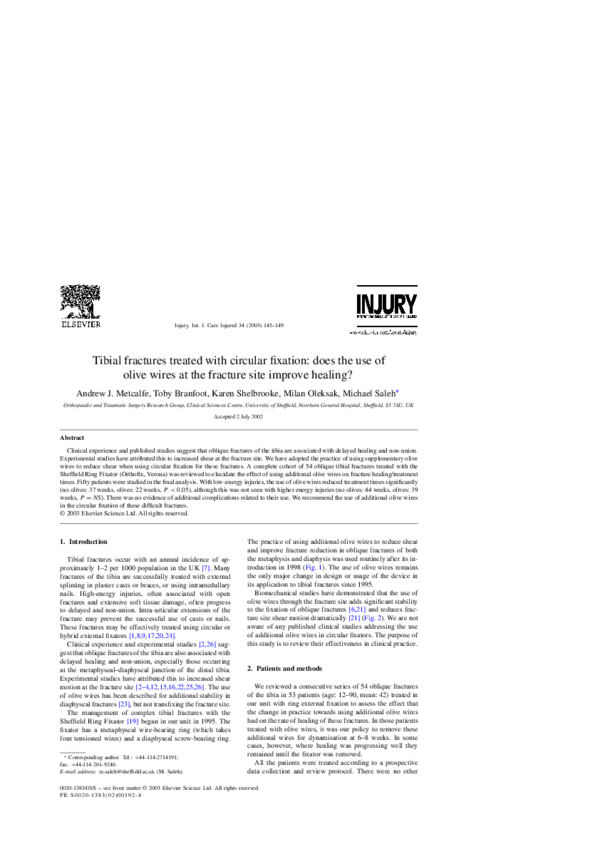 (PDF) Tibial fractures treated with circular fixation: does the use of ...