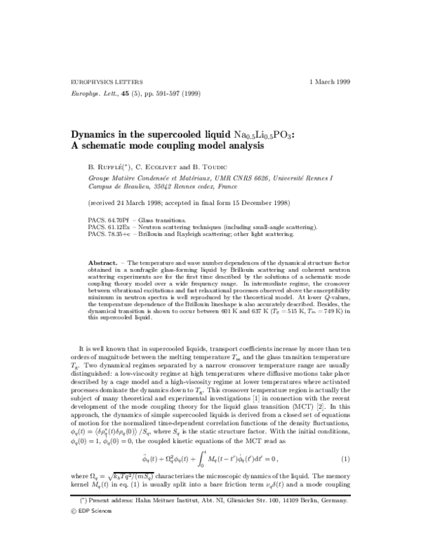 (PDF) Dynamics in the supercooled liquid Na 0.5 Li 0.5 PO 3 : A ...