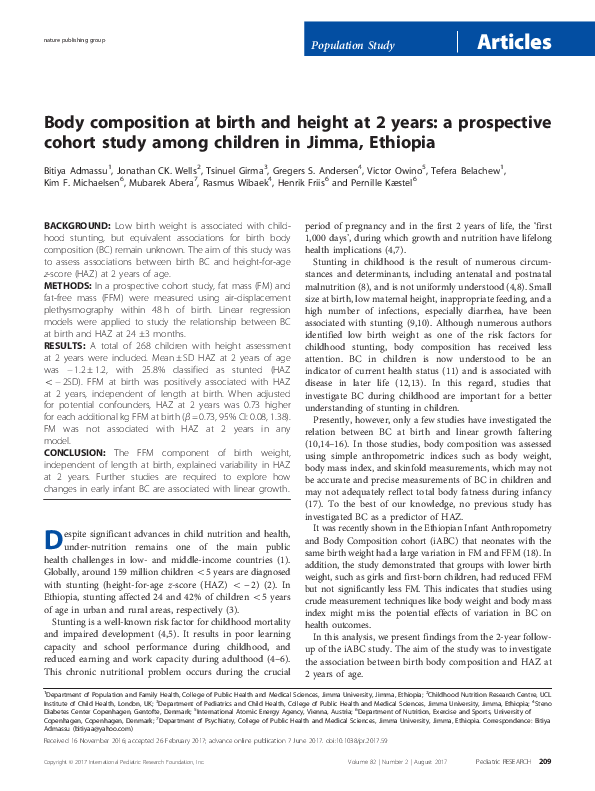 (PDF) Body composition at birth and height at 2 years: A prospective ...
