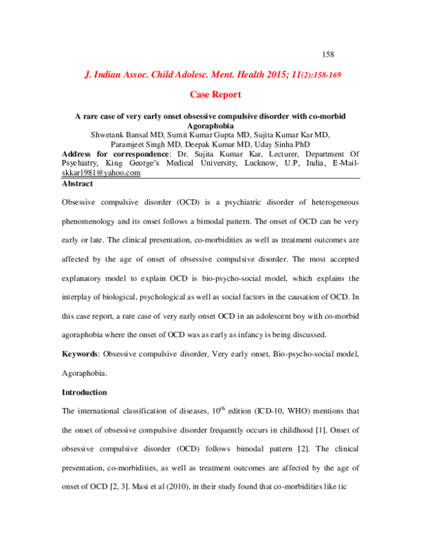 (PDF) A rare case of very early onset obsessive compulsive disorder ...